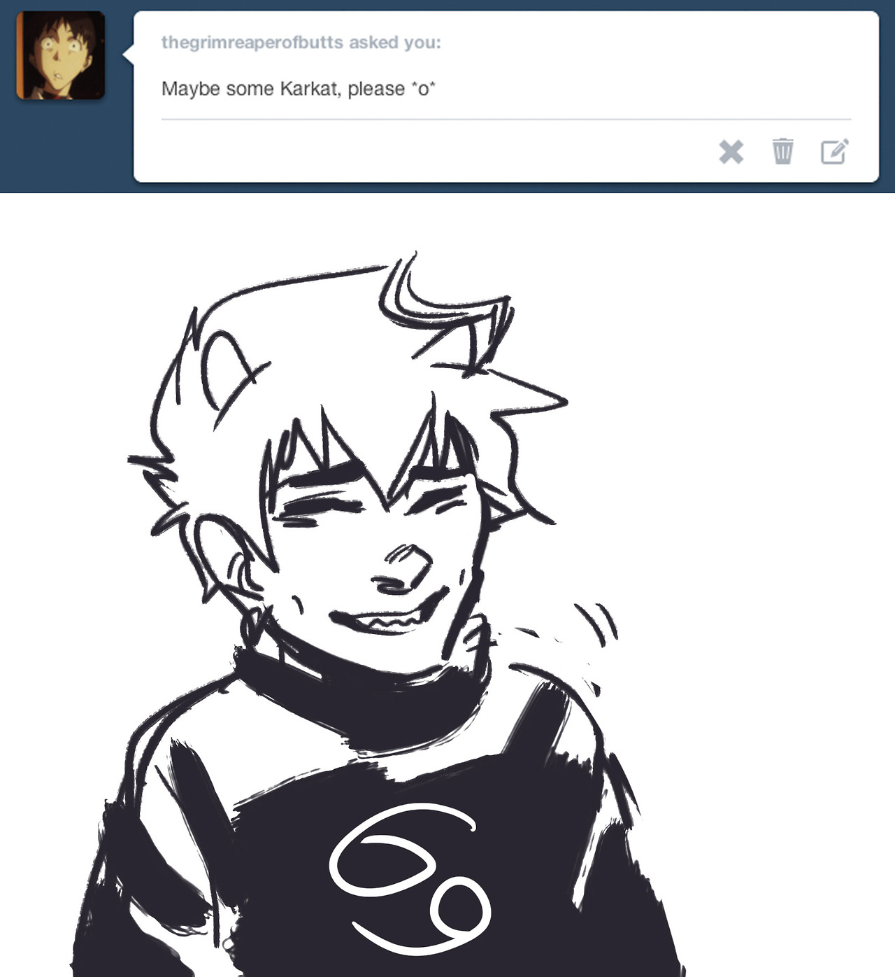 MSPA Booru - grayscale karkat vantas request sketch smiling karkat solo ...