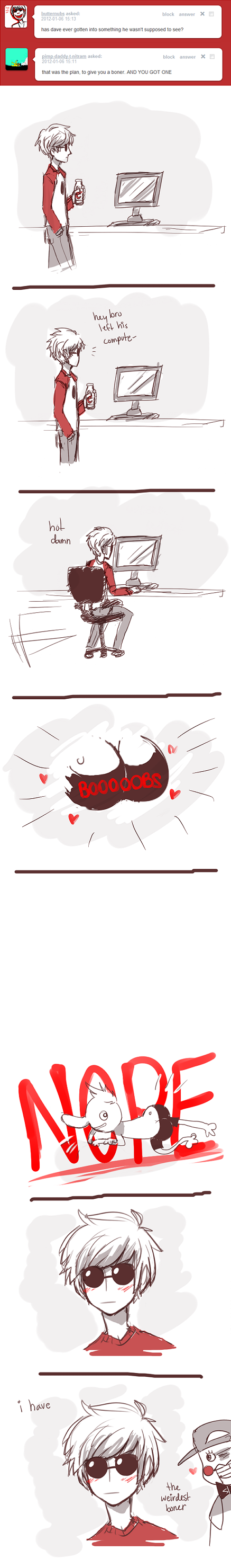 MSPA Booru - apple juice ask comic computer dave strider lil cal red baseball tee smuppets | 63723